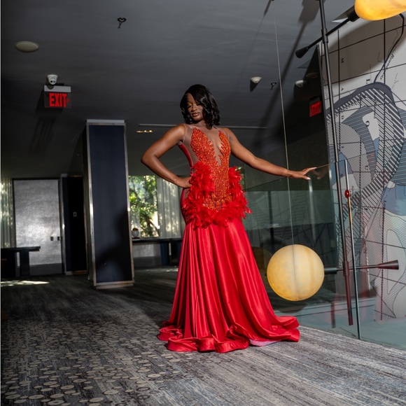 custom | Dresses | Stunning Scarlet Feathered Prom Dress | Poshmark
